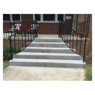 Fanned Out Concrete Stairs in Silver Spring MD With Curved Iron Railing ...