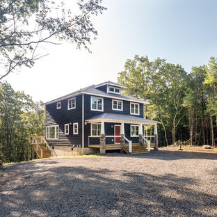 75 Beautiful Blue House Exterior with Wood Cladding Ideas & Designs ...