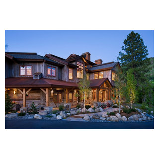 Front Exterior, Reclaimed wood siding, hand hewn logs, Telluride Stone ...
