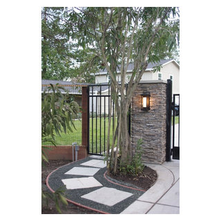 Gate with Stacked Stone Pillars - Contemporary - House Exterior - San ...