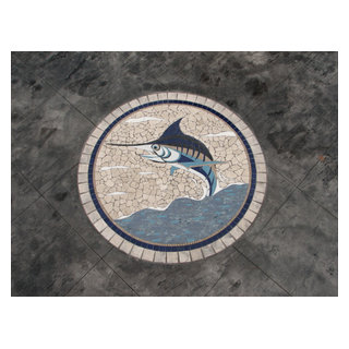 Jumping Blue Marlin stone and porcelain mosaic - Tropical - Exterior ...