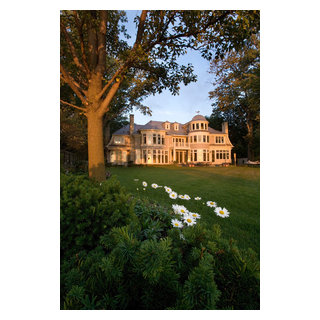 Lake Side Elevation of Cape Cod Stone and Shingle Style House ...