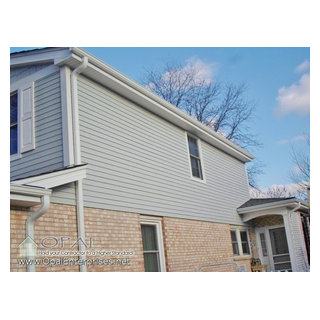 Light Mist Shingle & Plank Lap Siding with Alside White Shutters in ...