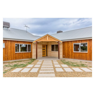 Rammed Earth & Radial Timber in Town - Farmhouse - Exterior - Melbourne ...
