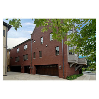 Red Brick Exterior with Three Car Garage- The Tudor - Traditional ...