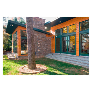 Stained Cedar Siding with Stone Accents - Contemporary - Exterior ...