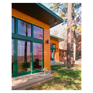 Stained Cedar Siding with Stone Accents - Contemporary - Exterior ...