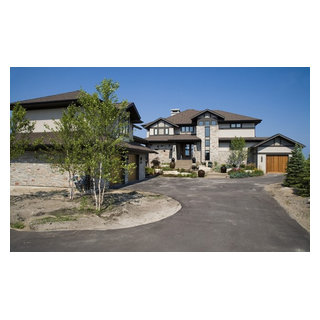 Stone and Stucco Contemporary Prairie Style House with Stained Garage ...