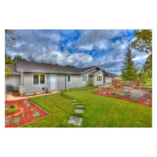 Stone path to garage side door - Contemporary - Exterior - San ...