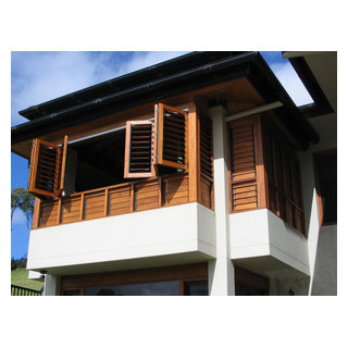 Timber louvre bi-fold windows - Balinese Style - Tropical - Exterior ...