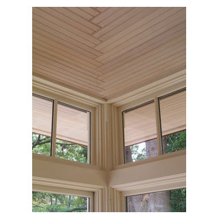 Bleached fir ceiling and soffit at corner - Eclectic - Family Room ...