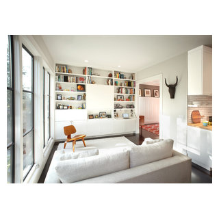 Modern Family Room with Hidden TV & Secretary Desk - Contemporary ...