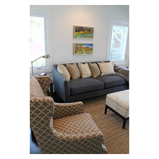 Moroccan Wing Chair and Expressionist Paintings with Transitional ...