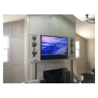 Recessed TV & Custom Soundbar over fireplace - Transitional - Family ...