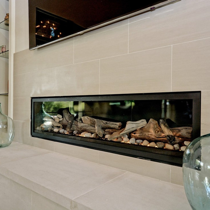 Linear Fireplace With Tile Surround - Photos & Ideas | Houzz
