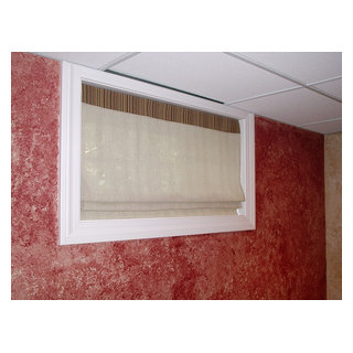 Sheer Shades for Basement Windows - Traditional - Family Room - Boston ...