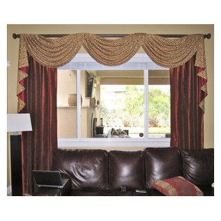 Swags over Panels - Traditional - Family Room - Orange County - by Anna ...