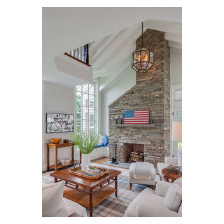 Warm Welcome - Living Room & Stone Fireplace - Cape Cod, MA Custom Home ...