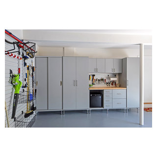 Fully Functional Garage With Tall Deep Cabinets - Contemporary - Garage ...