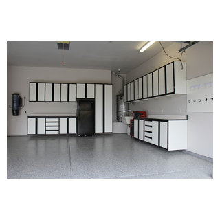 White Melamine Wall Mounted Modular Cabinets with Black Trim ...