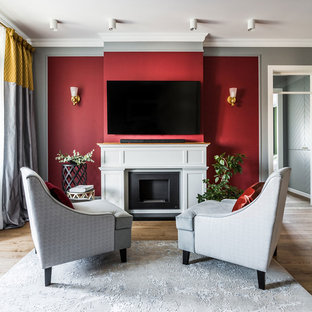 75 Beautiful Living Room with Red Walls Pictures & Ideas - August, 2021 ...