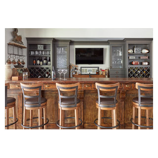 Rustic Wood Antique Bar with Gray Perimeter Cabinets - Farmhouse - Home ...