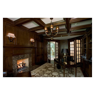 Cherry Paneled Library with Coffered Ceiling - Traditional - Home ...