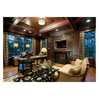 Cherry Wood Study with Coffered Ceilings - Traditional - Home Office ...