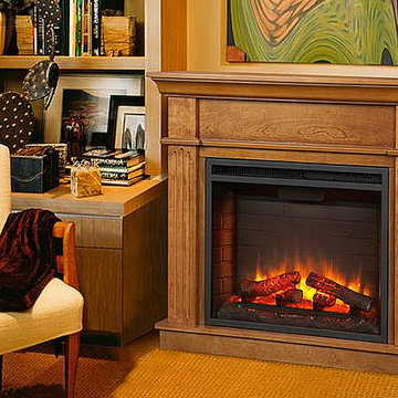75 Small Home Office with a Wood Fireplace Surround Ideas You'll Love ...