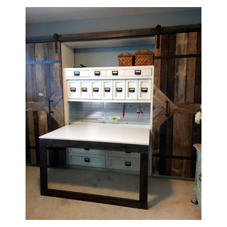 Hidden Fold Out Office Desk with Wall Control Pegboard - Rustic - Home ...