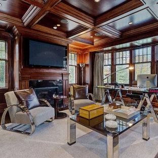 75 Beautiful Study Room with a Wood Fireplace Surround Pictures & Ideas ...