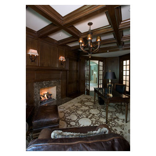 Paneled Cherry Library features Coffered Ceiling - Traditional - Home ...