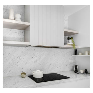 Modern V-groove Cabinets and Floating Shelves - Coastal - Kitchen ...