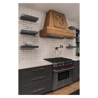 Accent Range Hood With Floating Shelves - Country - Kitchen - Seattle ...