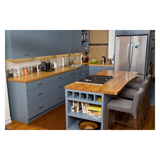 Ash Countertops and Live Edge Slab Island Top - Transitional - Kitchen ...