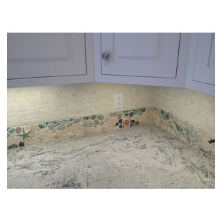 Backsplash Border with White Cabinets in Cape Cod - Eclectic - Kitchen ...