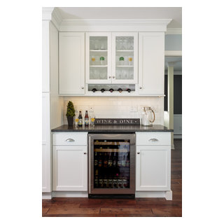Bar area off Kitchen with Beverage Center - Transitional - Kitchen ...