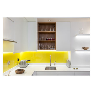 Bespoke cabinets and yellow glass splashbacks. - Eclectic - Kitchen ...