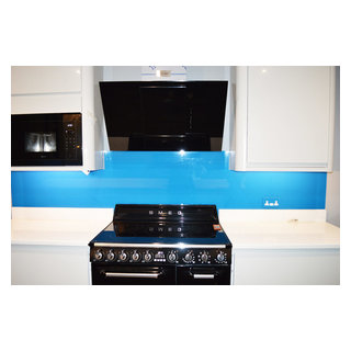 Blue Plain Colour Glass Splashback - Modern - Kitchen - Hertfordshire ...