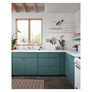 Boho Kitchen with Green Painted Cabinets - Eclectic - Kitchen - Austin ...