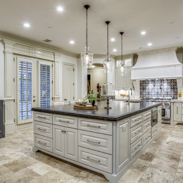 75 Travertine Floor Kitchen with Quartzite Countertops Ideas You'll ...