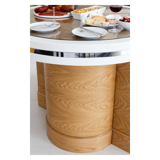 Circular Breakfast Bar With Crown Cut Oak Veneer Column and Burr Oak ...