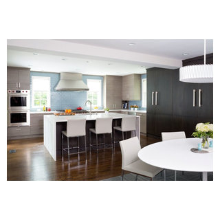 Contemporary Kitchen with Blue Backsplash - Contemporary - Kitchen ...