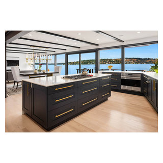 Contemporary Kitchen with White & Navy Cabinets - Contemporary ...