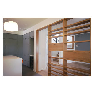 custom rift oak slat wall screen - Midcentury - Kitchen - Orange County ...