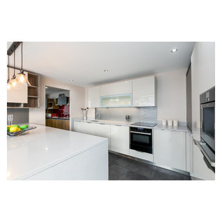 Display Kitchen: Light grey gloss lacquer door with wood finish ...