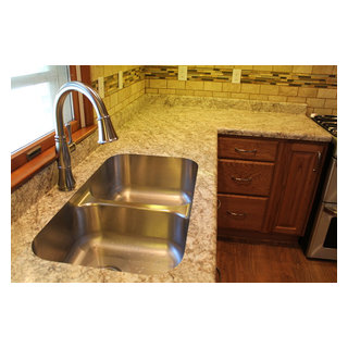 Double bowl recessed stainless steel sink & faucet - Traditional ...