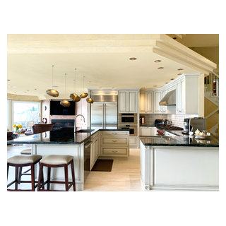 Elegant Antique White Cabinets with Natural Stone Countertop ...