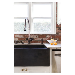 Farmhouse Sink with Brick Backsplash - Country - Kitchen - Sacramento ...