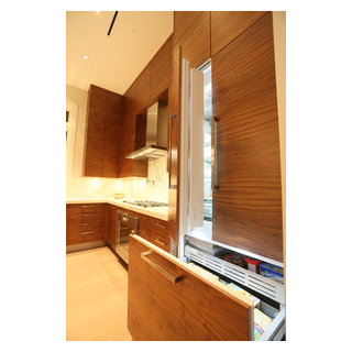 Flat, Dark walnut veneer Doors and Concealed Fridge Panels ...